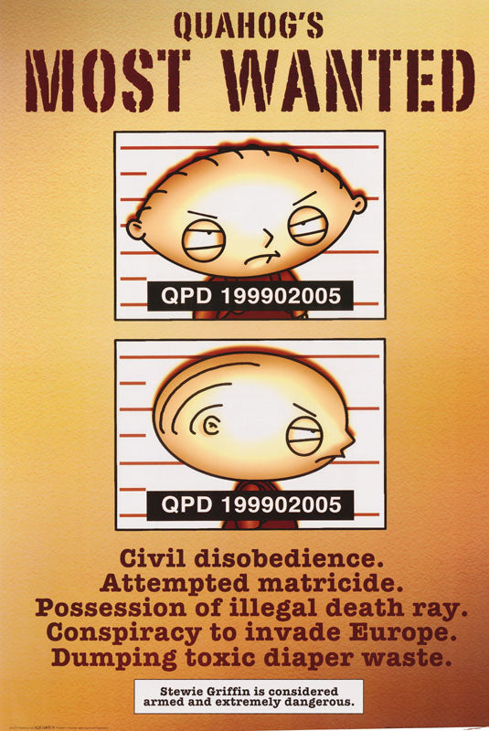 FAMILY GUY STEWIE MOST WANTED POSTER – Midwest Posters